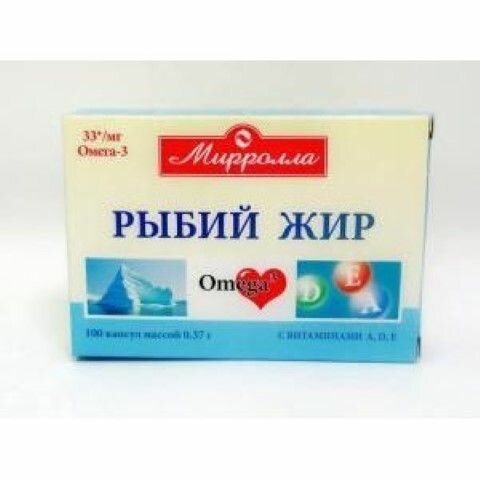 Рыбий жир MIROLLA витамины а, д, е, 100 капсул из жира норвежского лосося