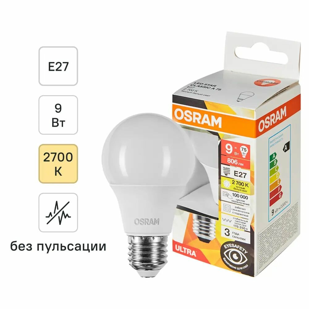 Лампа светодиодная E27 9 Вт теплый белый свет