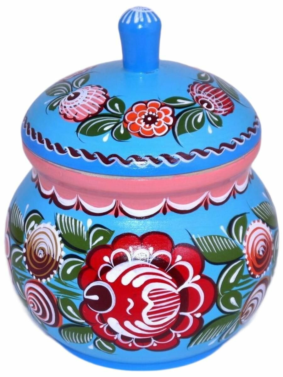 Универсальная ёмкость, Сахарница большая, Городецкая роспись, ручная авторская работа