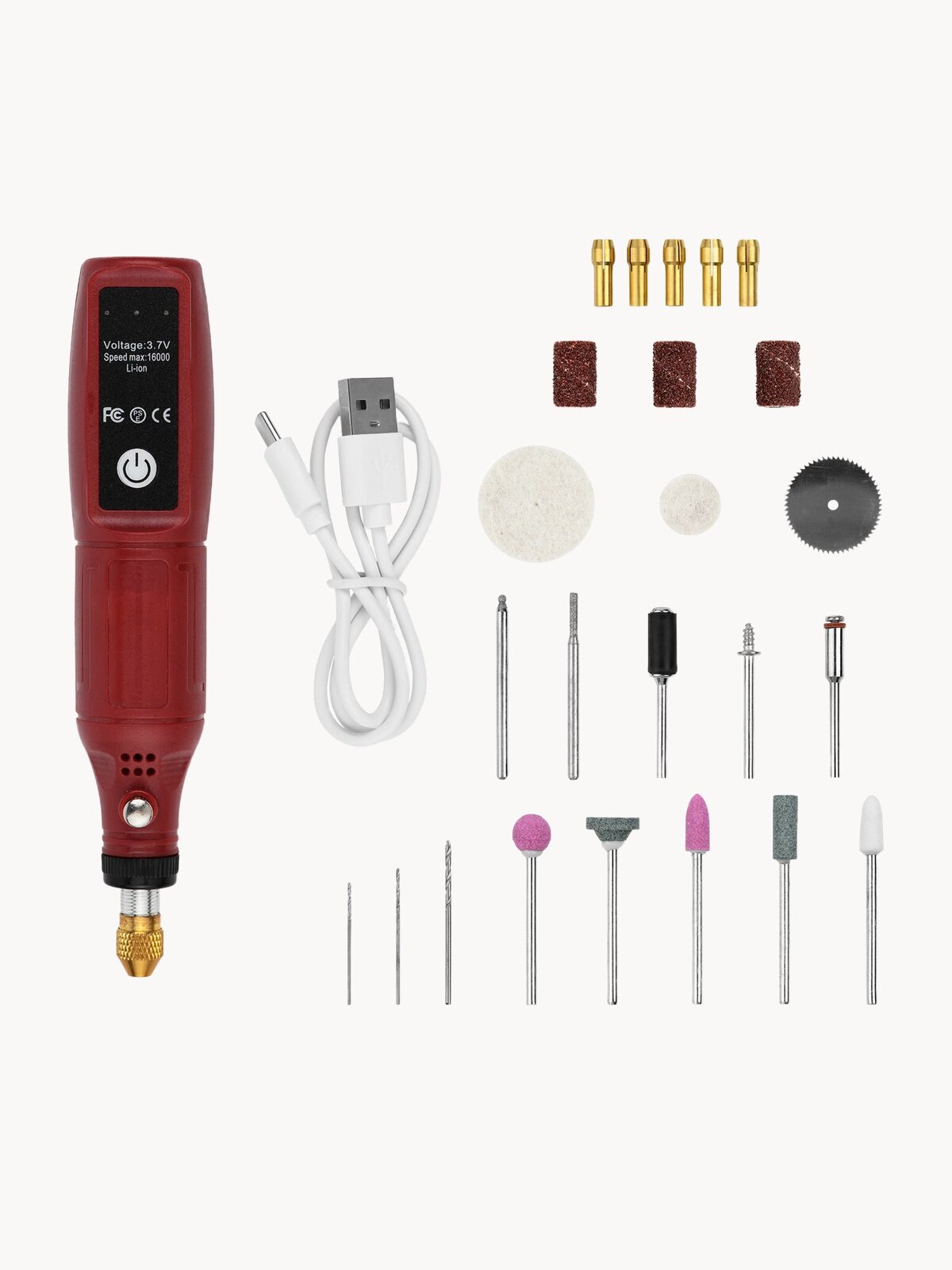 Беспроводной аккумуляторный гравер HJ022 3 режима скорости Type-c / красный / 25 насадок