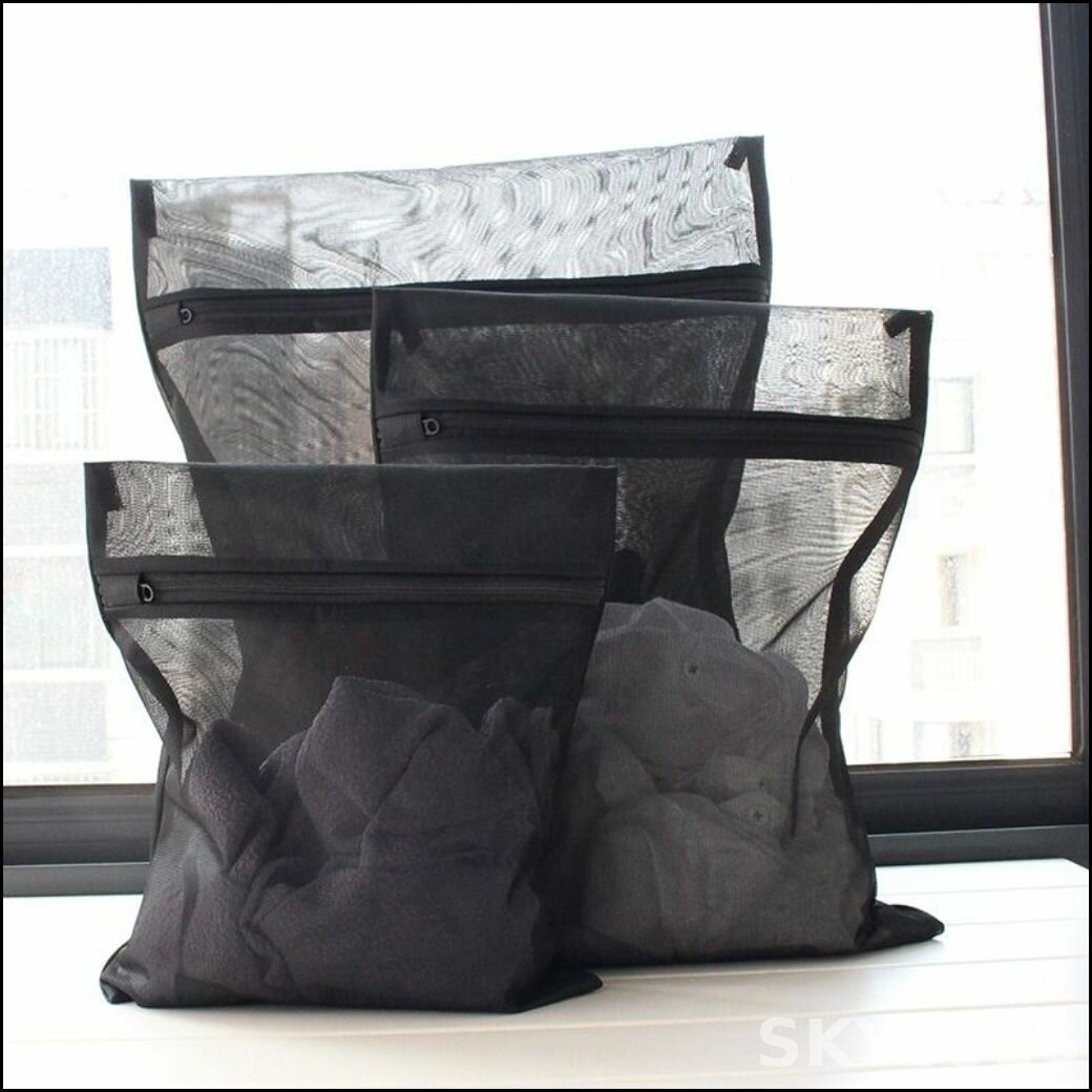 Эксклюзивные мешки для стирки, 3 штуки, черные, сетчатые, размером 25 на 30 см.