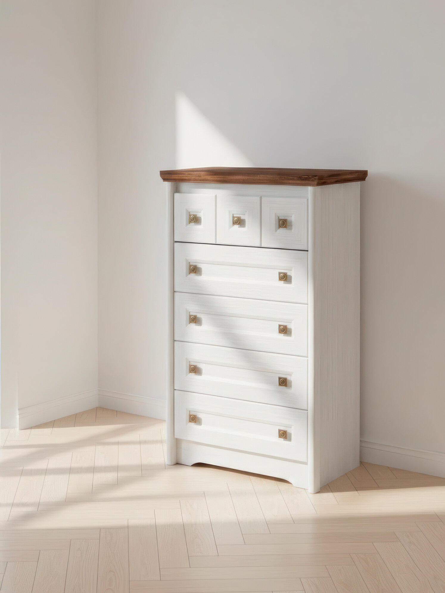 Комод Ля Нэж "Кантри", 5 ящиков, белый, ЛДСП/МДФ, 69х38х113 см