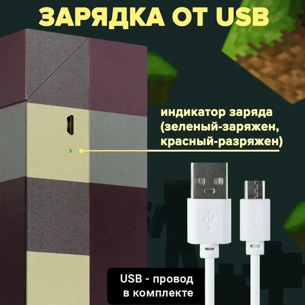 Ночник, 1.5 Вт, Настольный светильник, Светодиодная лампа, Пиксельный Факел Майнкрафт фонарь на стену — фото 1