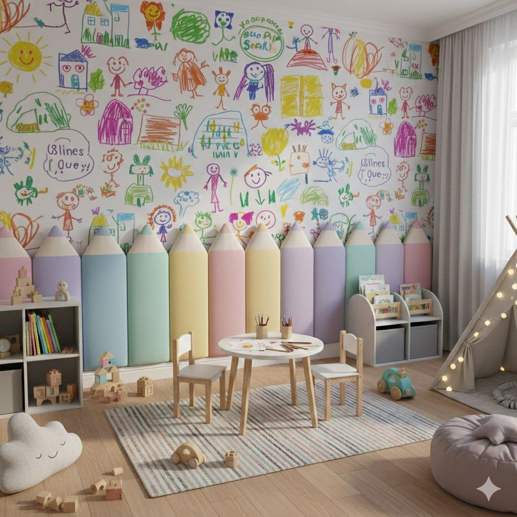 Мягкие стеновые панели из велюра для детской карандаши- 6 шт Изголовье кровати мягкое Цвет Разноцветные