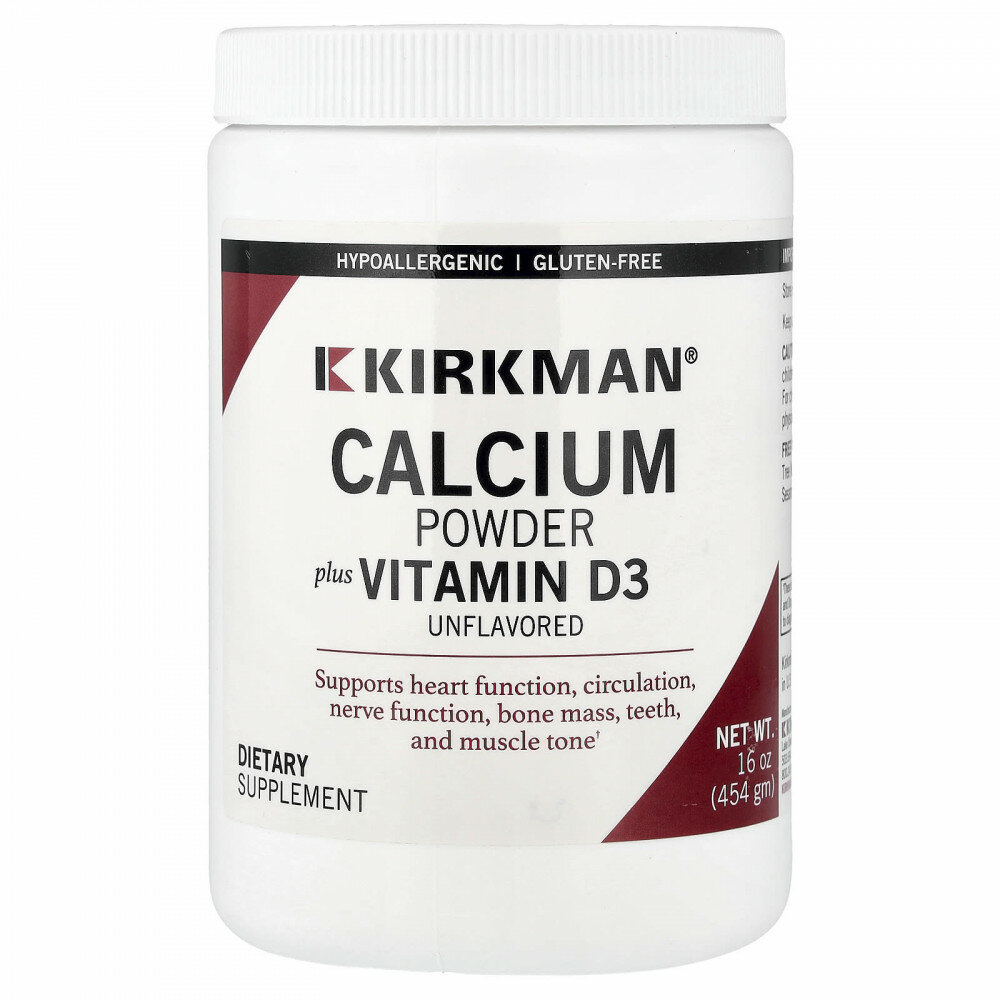 Kirkman Labs, кальций в порошке с витамином D3, без добавок, 454 г (16 унций)