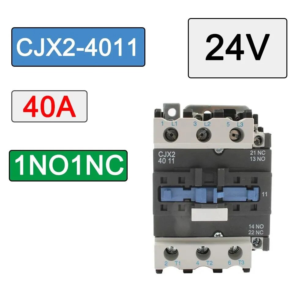 Контактор переменного тока 24 В , (ЖК-1) CJX2-4011 40 А переменного тока 1 нормально разомкнутый 1 нормально закрытый Контакт