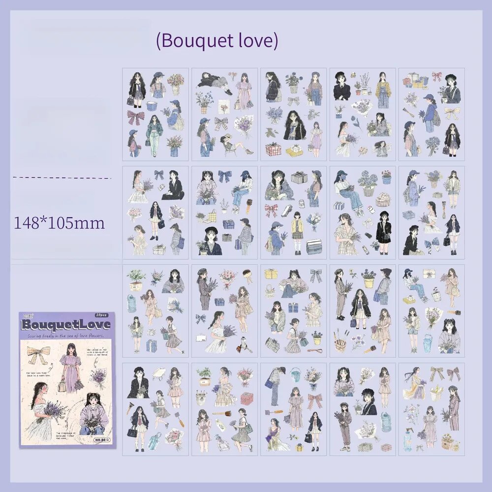 Набор наклеек, mr. paper, Пасторальная тема с изображением девушки, 20 листов/пакет, может украсить чехол для мобильного телефона, альбом для вырезок, фотоальбом, открытку