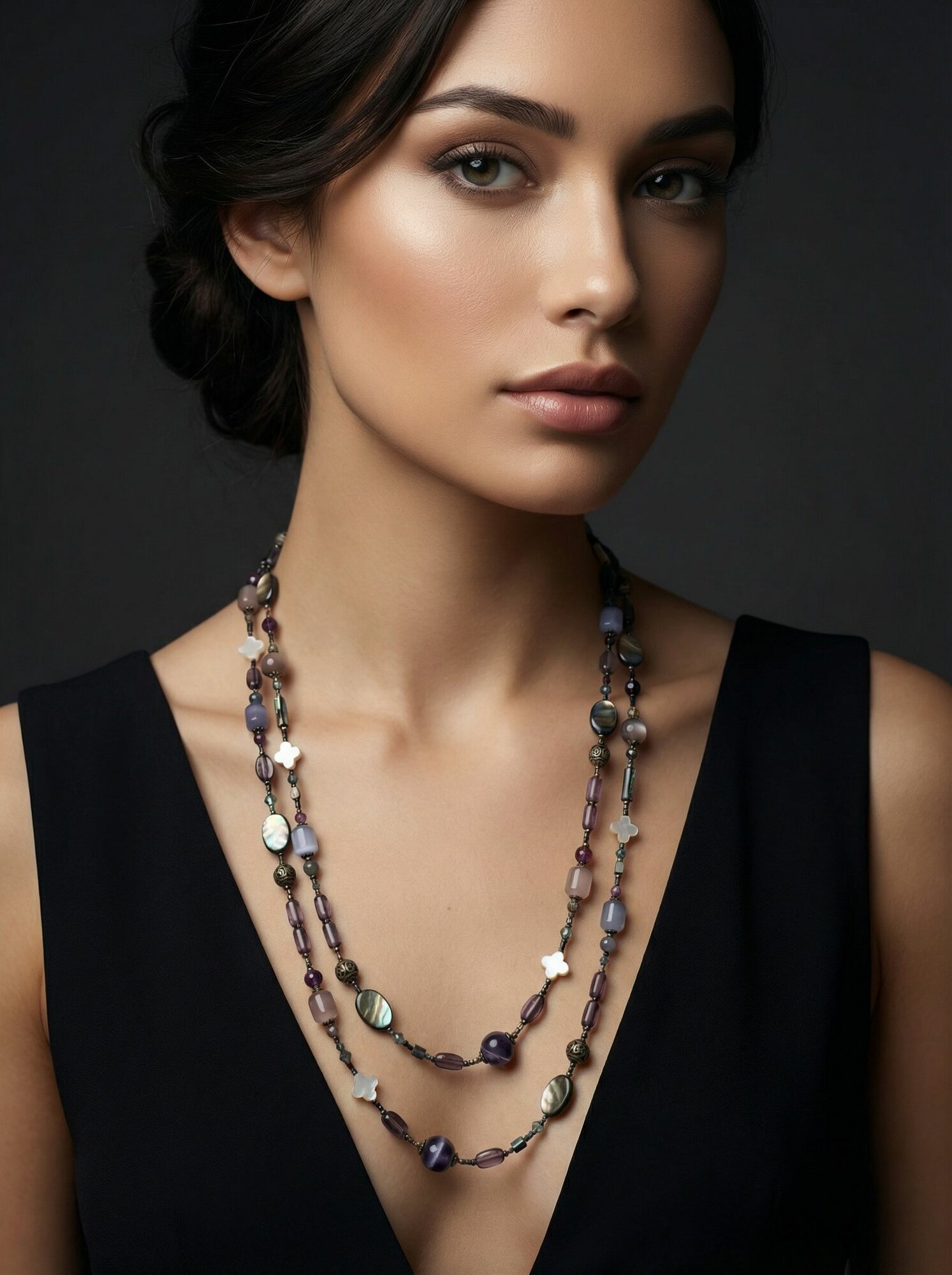 Бусы, кошачий глаз, перламутр