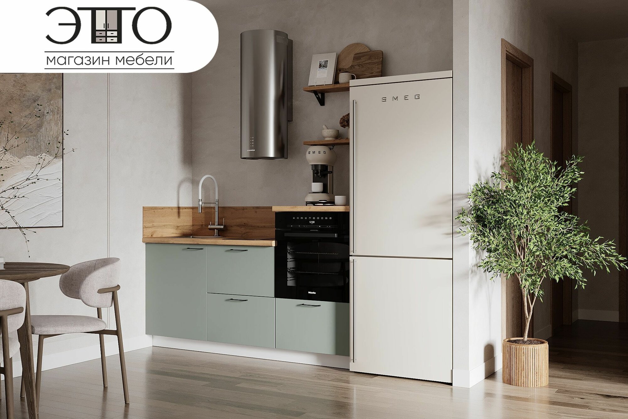 Кухонный гарнитур со столешницей "Дакия" 1,8м х цвет олива (зеленый), фасад Эмаль