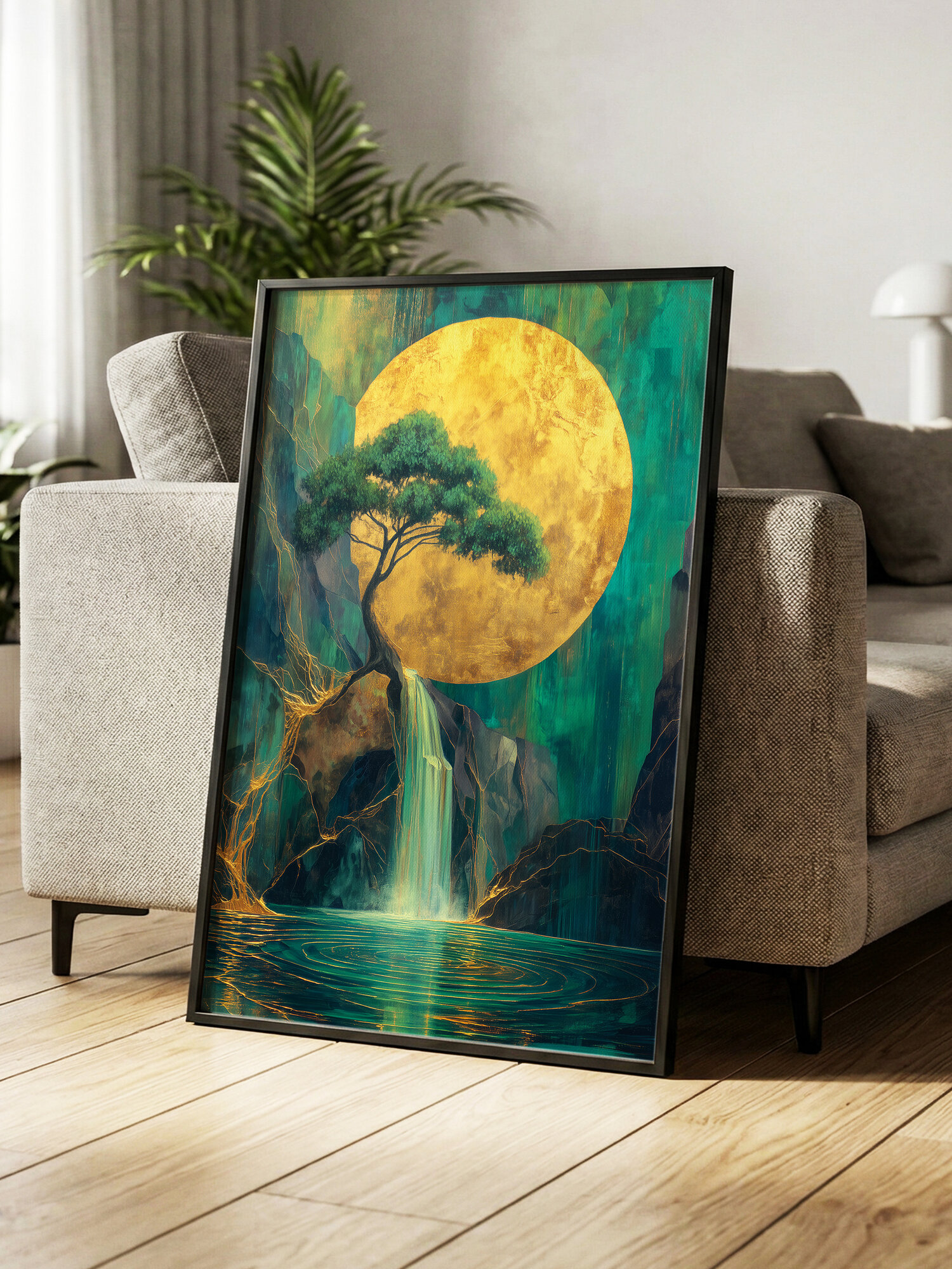 Картина в тёмной раме Postermarket "Водопад" на холсте в раме, 50x70 см