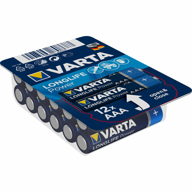 Батарейка мизинчиковая VARTA LR03 AAA LONGLIFE Power 1.5В BOX12 щелочная (алкалиновая) 12 штук в боксе