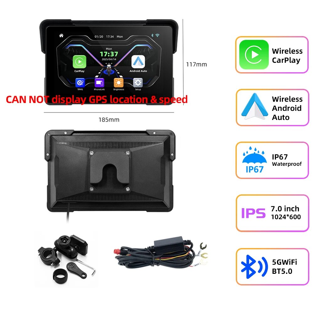 EKIY M7 7-дюймовый портативный мотоцикл, беспроводной CarPlay, Android, GPS-навигация, IP67, M7