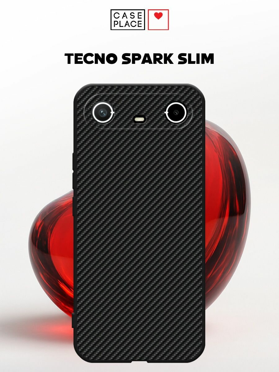 Черный матовый чехол на Tecno Spark Slim / Текно Спарк Слим с принтом черный карбон