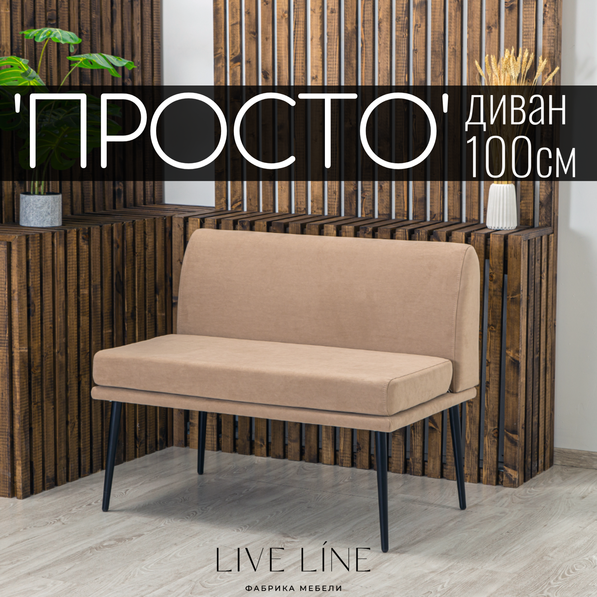 Маленький диван, Live Line, просто, 100x60x80, 2 места, бежевый велюр