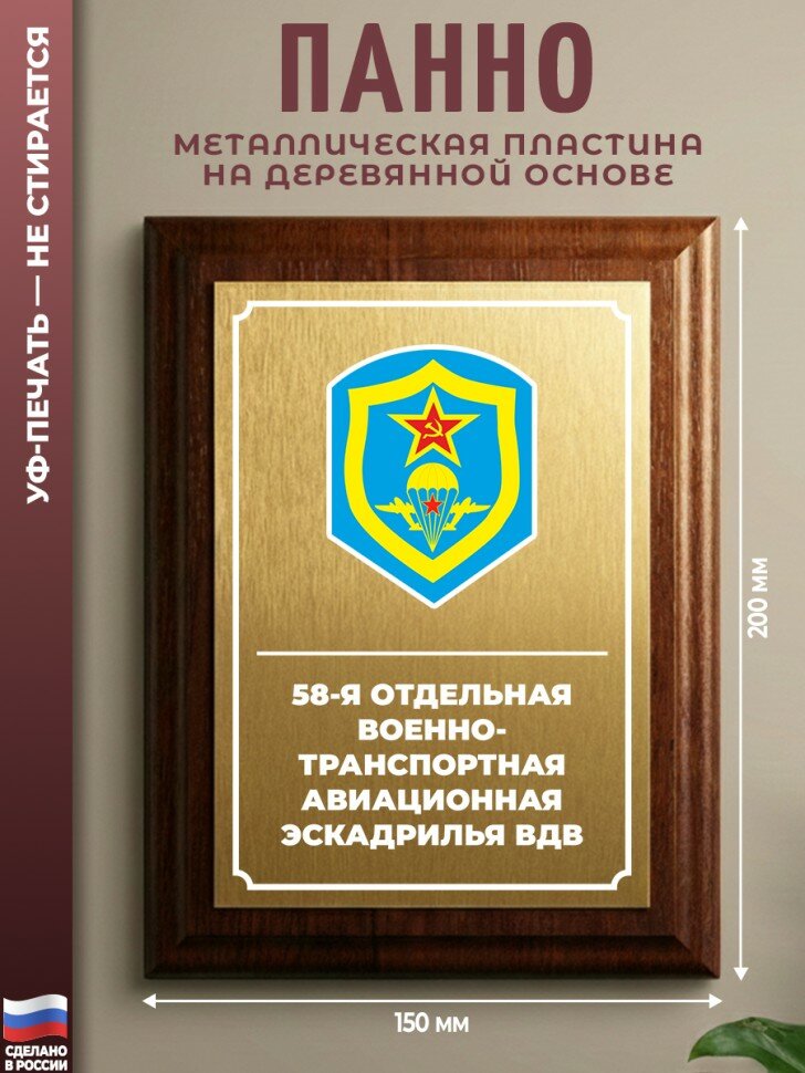 Настенный диплом "58-я отдельная военно-транспортная авиационная эскадрилья ВДВ"
