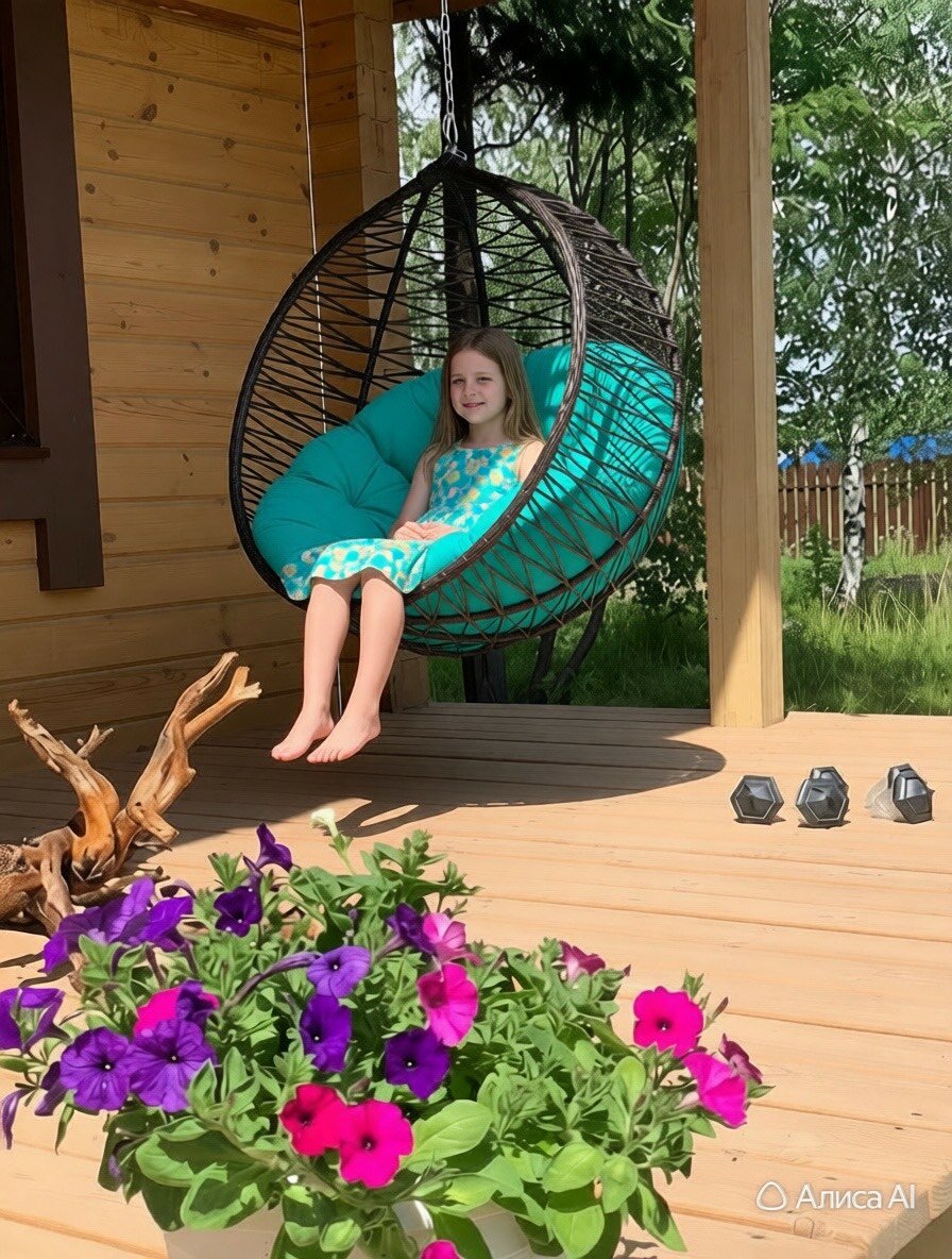 Подвесное кресло , 110*95*70 см, бабочка, без стойки, венге, с бирюзовой подушкой