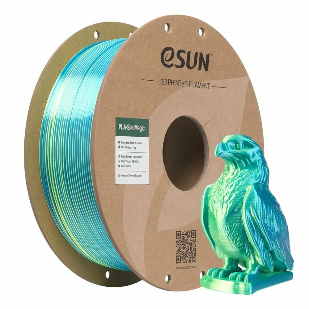 Филамент eSUN Silk-PLA Magic для 3D принтера, Голубой лаймовый 1 кг.