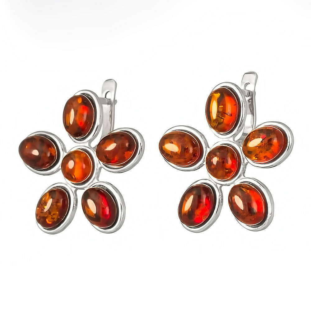 Серьги, серебро, 925 проба, янтарь