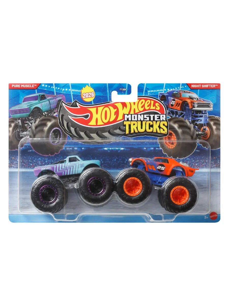 JLV81 Hot Wheels набор машинка металлическая Monster Trucks ; Монстр-трак коллекционная масштабная модель 1:64 Взаимное уничтожение 2 шт. PURE MUSCLE vs NIGHT SHIFTER кейс 2026