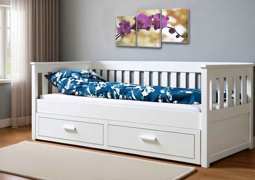 Кровать линда 80х190 белая с ящиками на направляющих с ортопедическим дном (без матраса)