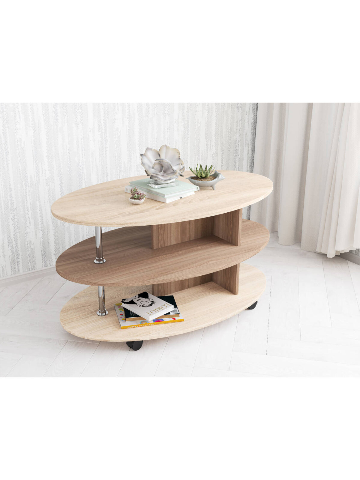 Стол журнальный "Консул-4 Сонома / Ясень" Huge Mebel. Ширина 1000 Высота 540. Столы журнальные