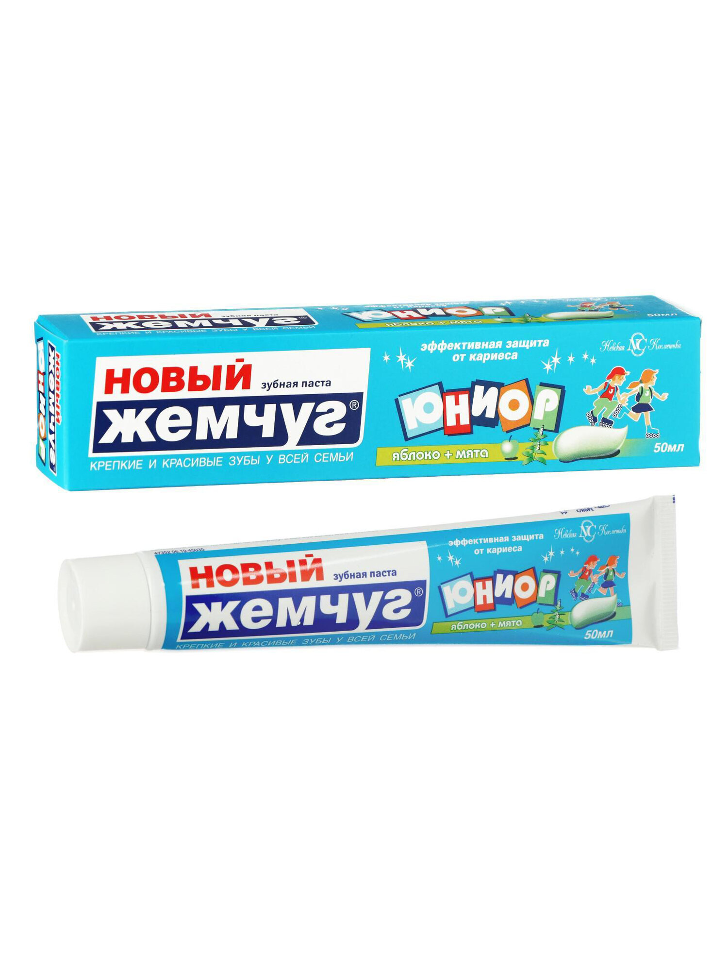 Паста зубная Новый жемчуг Юниор, яблоко и мята, 50мл