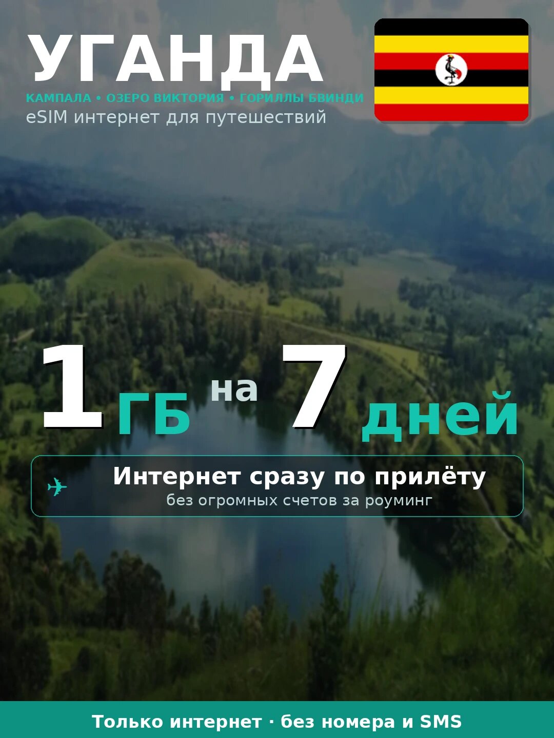 ESIM Уганда — мобильный интернет 1 ГБ на 7 дней | виртуальная SIM-карта для путешествий