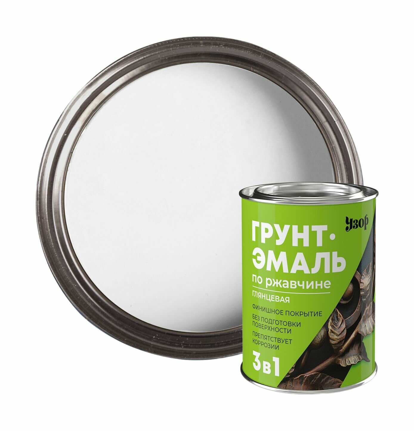 Грунт-эмаль по ржавчине "Узор" белая 0,8кг