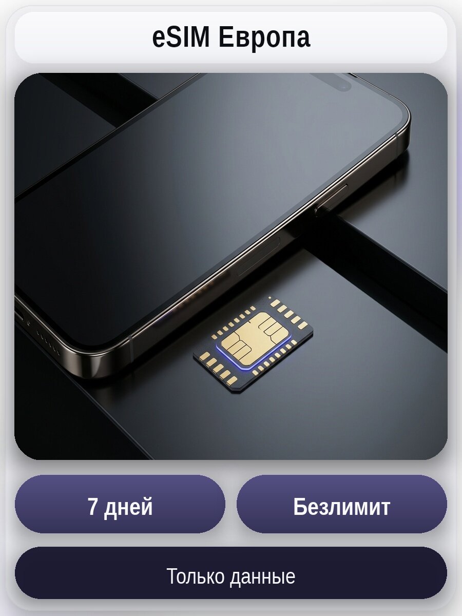 ЕSIM карта для Европы, безлимитный мобильный интернет, пакет трафика на 7 дней, быстрая активация и надежная связь в пути
