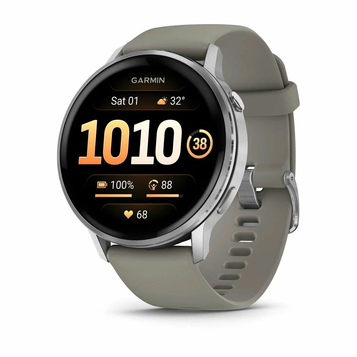 Умные часы Garmin Venu 4 45мм Серебристые с серым силиконовым ремешком (010-03014-41)