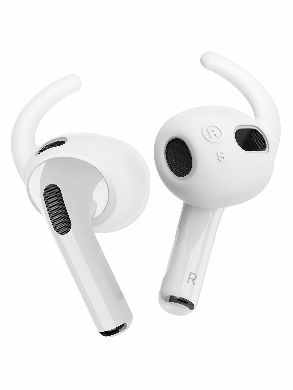 Амбушюры Elago Earbuds на беспроводные наушники Apple Airpods 3 / для Эпл Аирподс 3 силиконовые 4 пары, с чехлом, с карабином, светящиеся в темноте, белые/голубые