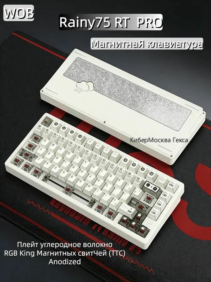 WOB Игровая клавиатура проводная Rainy75 RT Pro, Space Gray, RGB King Магнитных свитчей ось, магнитная клавиатура, Английская раскладка, Персиковый порошок