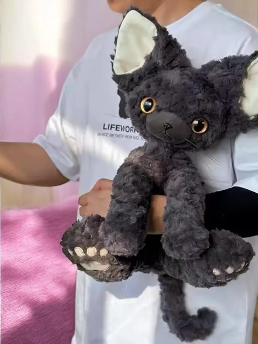 Мягкая игрушка Немецкий кот, кот Девон, 35 см черный