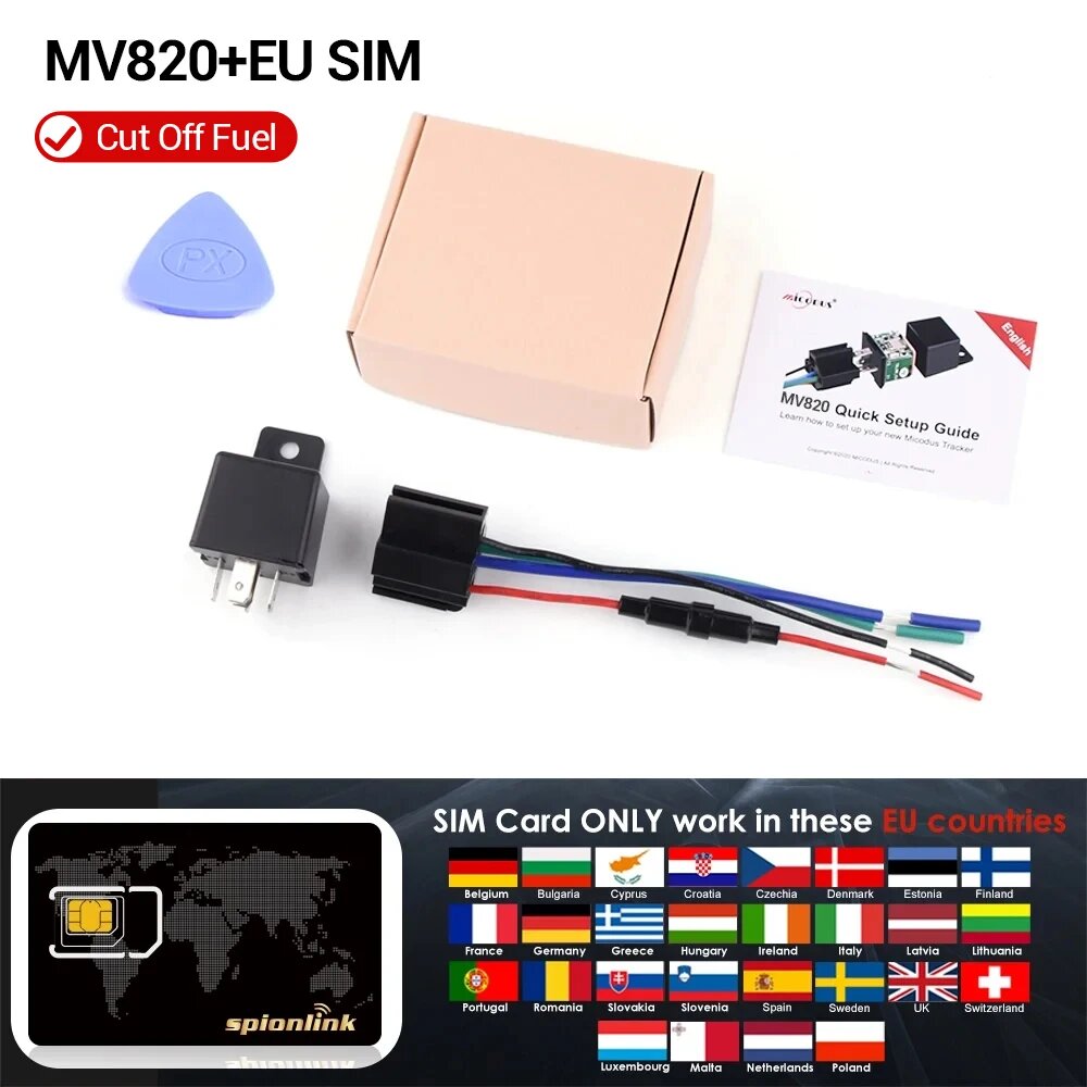 MiCODUS реле GPS трекер автомобиля MV820 9-90V отсекающий топливный мини GPS MV820 with EU SIM