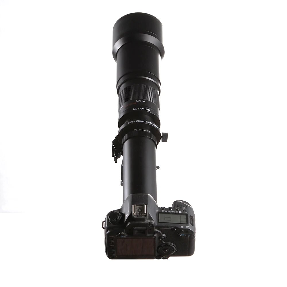 Телеобъектив 650-1300 мм f/8-16, ручной зум TELE + T2, адаптер для крепления для цифровых зеркальных камер Canon, Nikon, EF, объектив для крепления на объективе