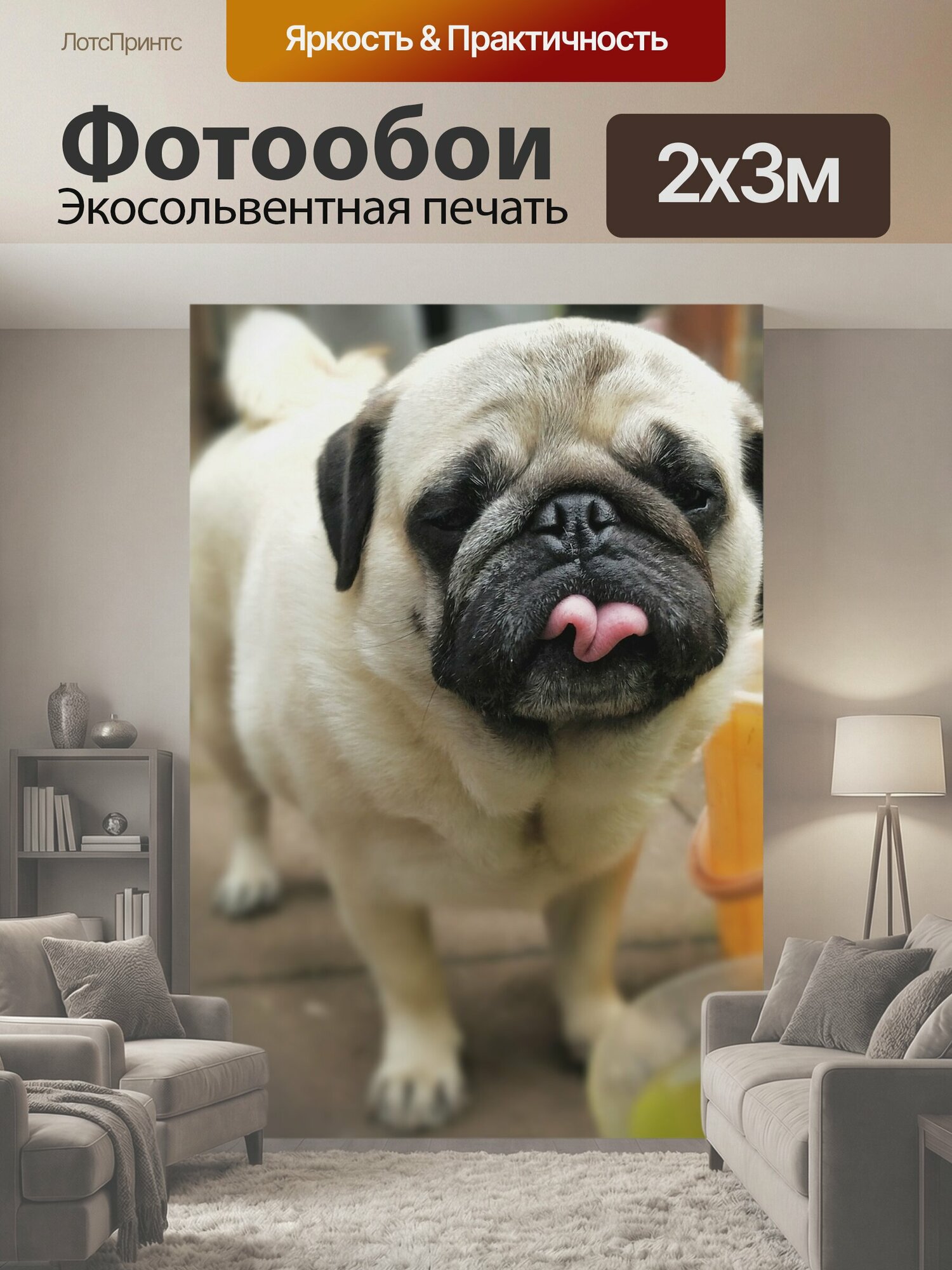 Фотообои "Мопс, мопсы, собака" 200x300 см. экосольвентная печать
