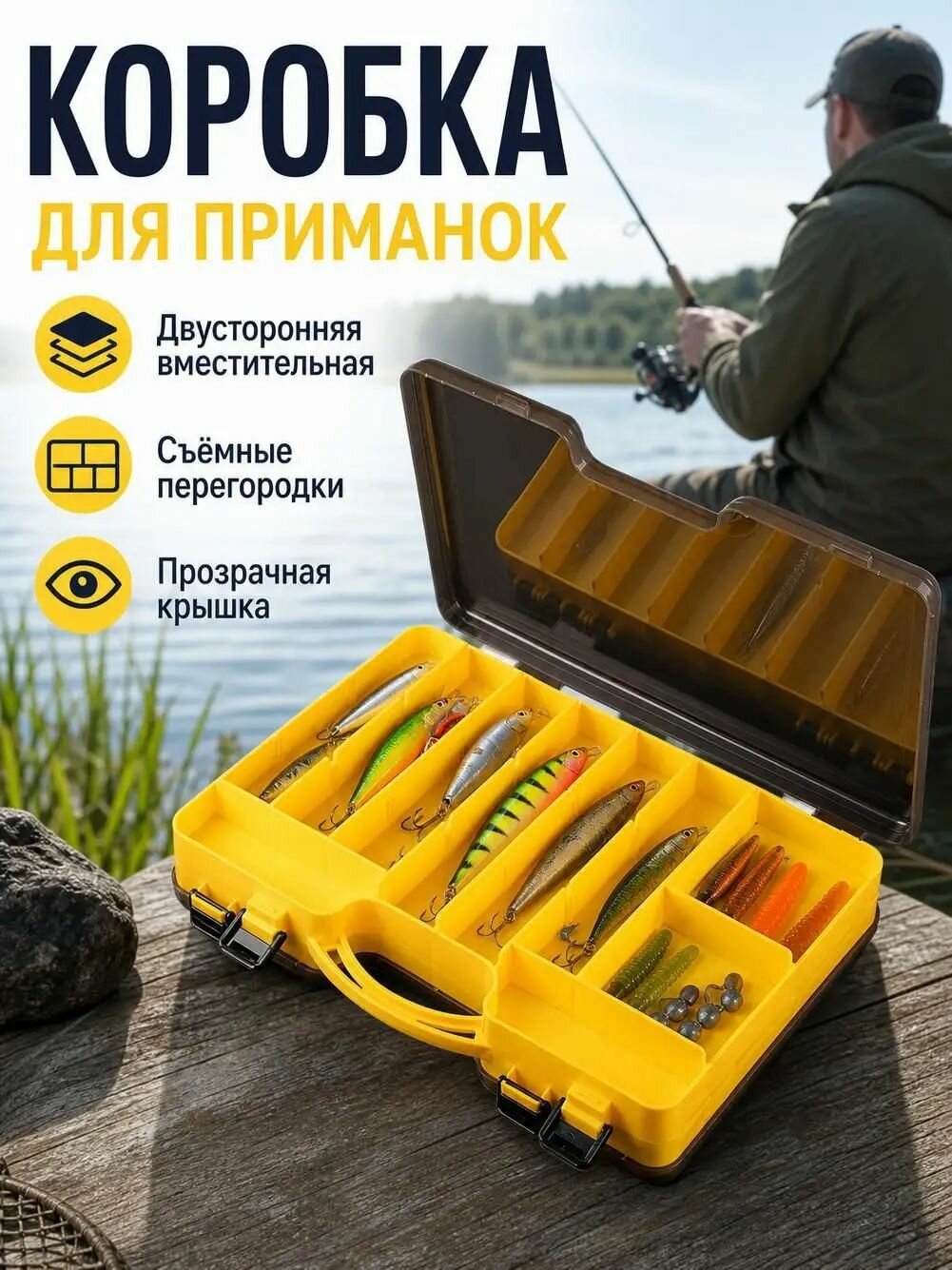 Коробка рыболовная. Коробка для снастей рыболовных, бокс органайзер, прозрачная, для крючков снастей , грузил , мелочей воблеров , приманок