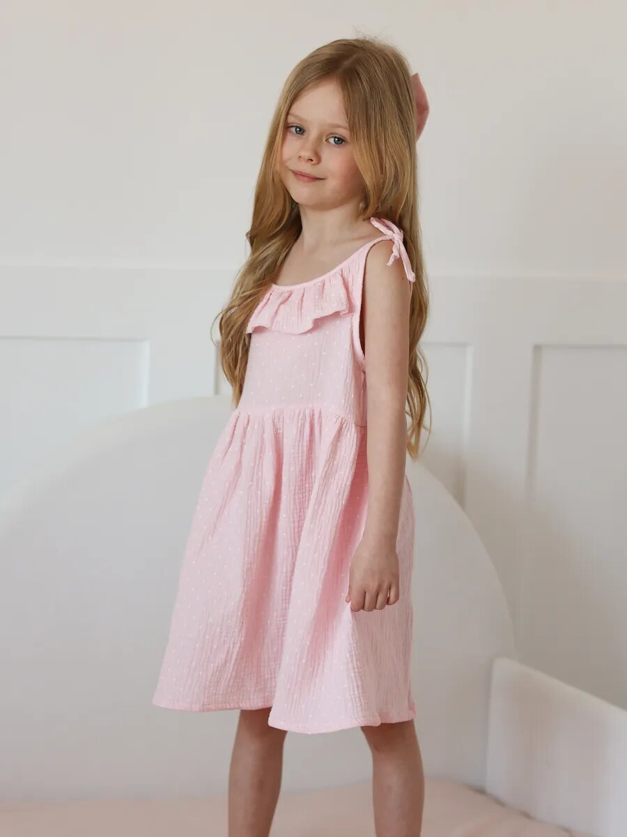 Сарафан Leli Dress повседневная, размер 140, белый, розовый, бежевый — фото 1