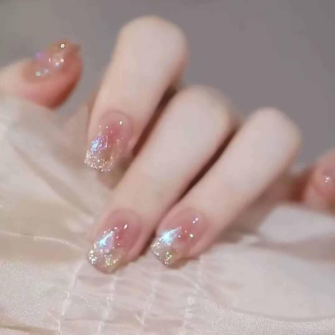 Закатные искры, короткая длина, накладные ногти для девочек
