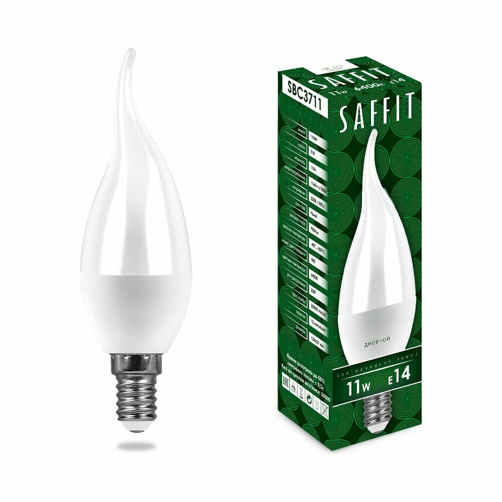 Светодиодная лампа SAFFIT SBC3711 Свеча на ветру E14 11W 6400K 55174