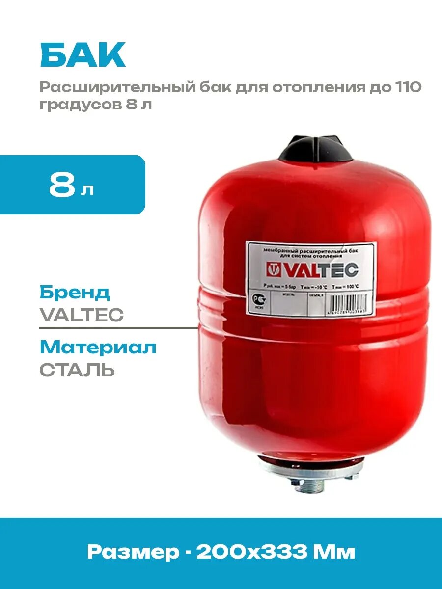 Расширительный бак для отопления 8 л мембранный стальной