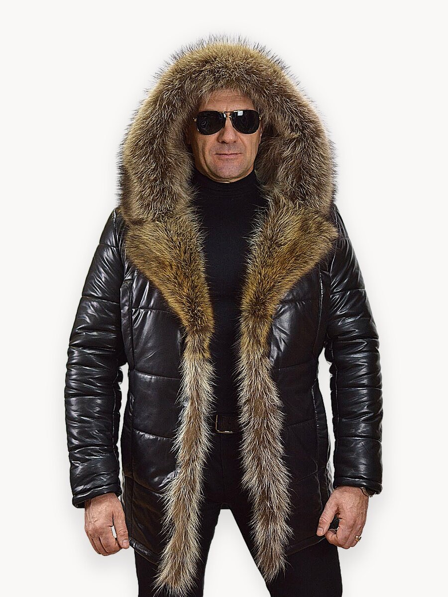 Анорак куртка мужская кожаная с натуральным мехом