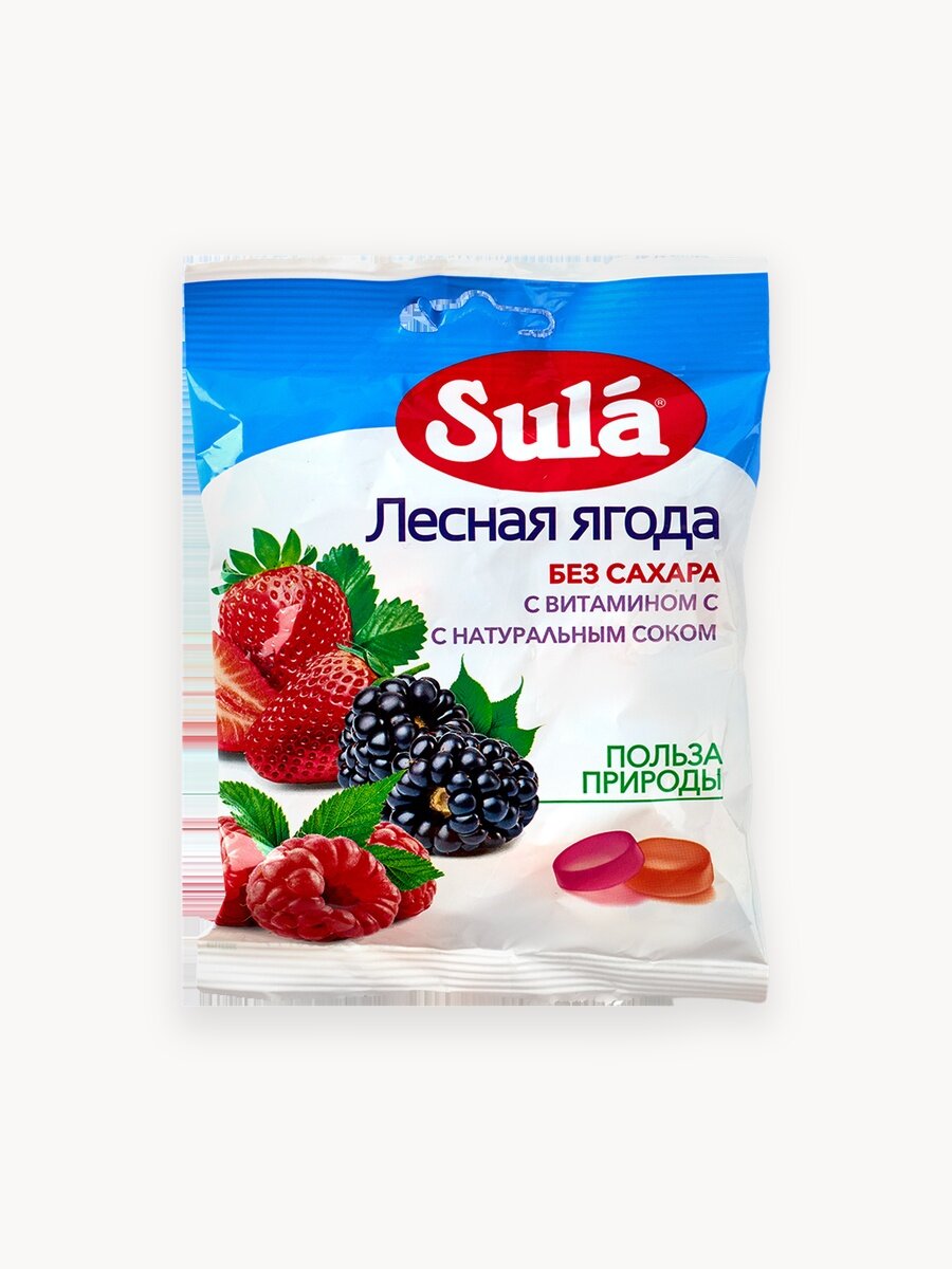 Леденцы Sula "Лесная ягода" с витамином C и натуральным соком без сахара, 60 г