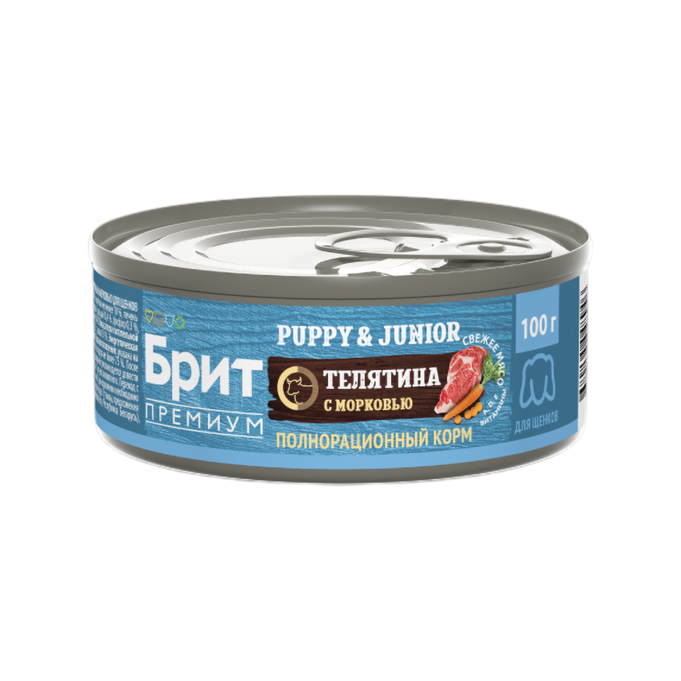 Брит Премиум Puppy & Junior влажный корм для щенков мелких пород с телятиной и морковью, в консервах - 100 г х 6 шт