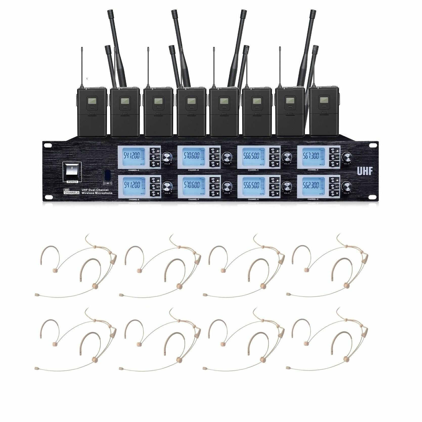 UHF Радиосистема с 8 головными микрофонами Для Театральное представление