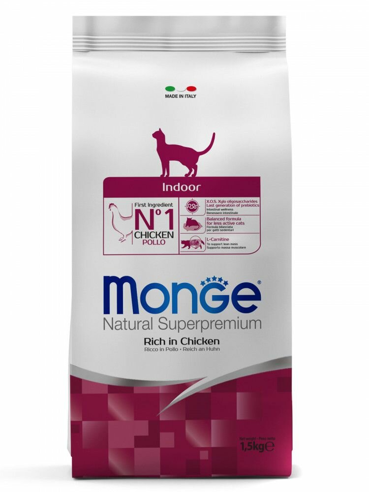 Сухой корм Monge Cat Daily Line Indoor для кошек, живущих в помещении, из курицы, 1.5 кг
