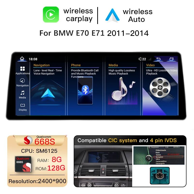 2400*900 Экран Android 14 Автомобильный мультимедийный плеер для BMW X5 E70 X6 E71 2007-2013 Радио Экран Оригинальный CCC CIC Навигация Аудио 8 Core 128GB CIC