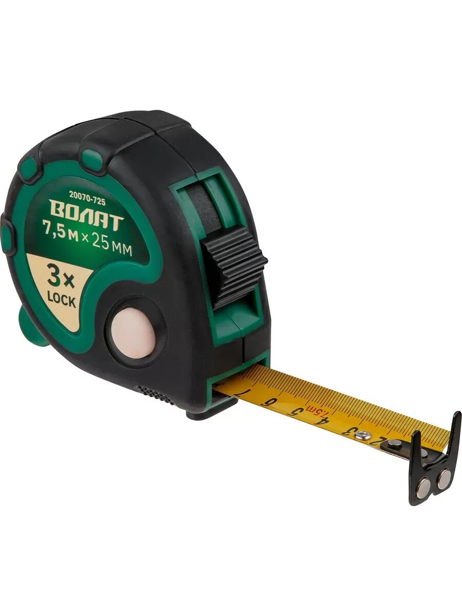 Рулетка измерительная 7,5 м 25 мм волат, магнитный зацеп, обрезиненный корпус (20070-725)