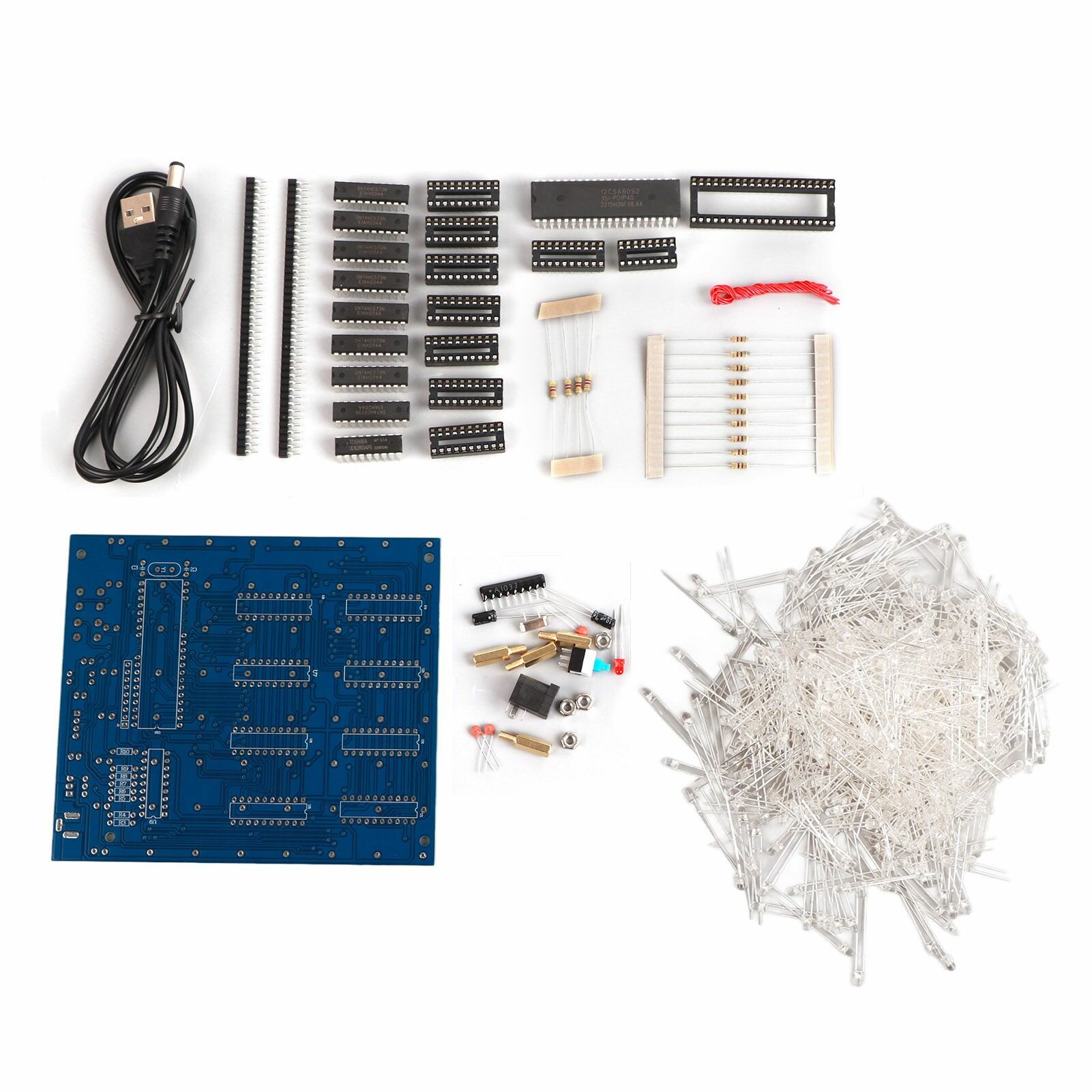 Набор для сборки 3D светодиодного куба 8x8x8, DIY, с белыми или синими светодиодами