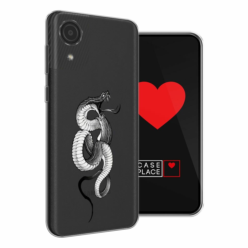Чехол на Samsung Galaxy A03 Core / Самсунг Галакси А03 Core с принтом Монохромная змея рисунок, прозрачный — фото 1